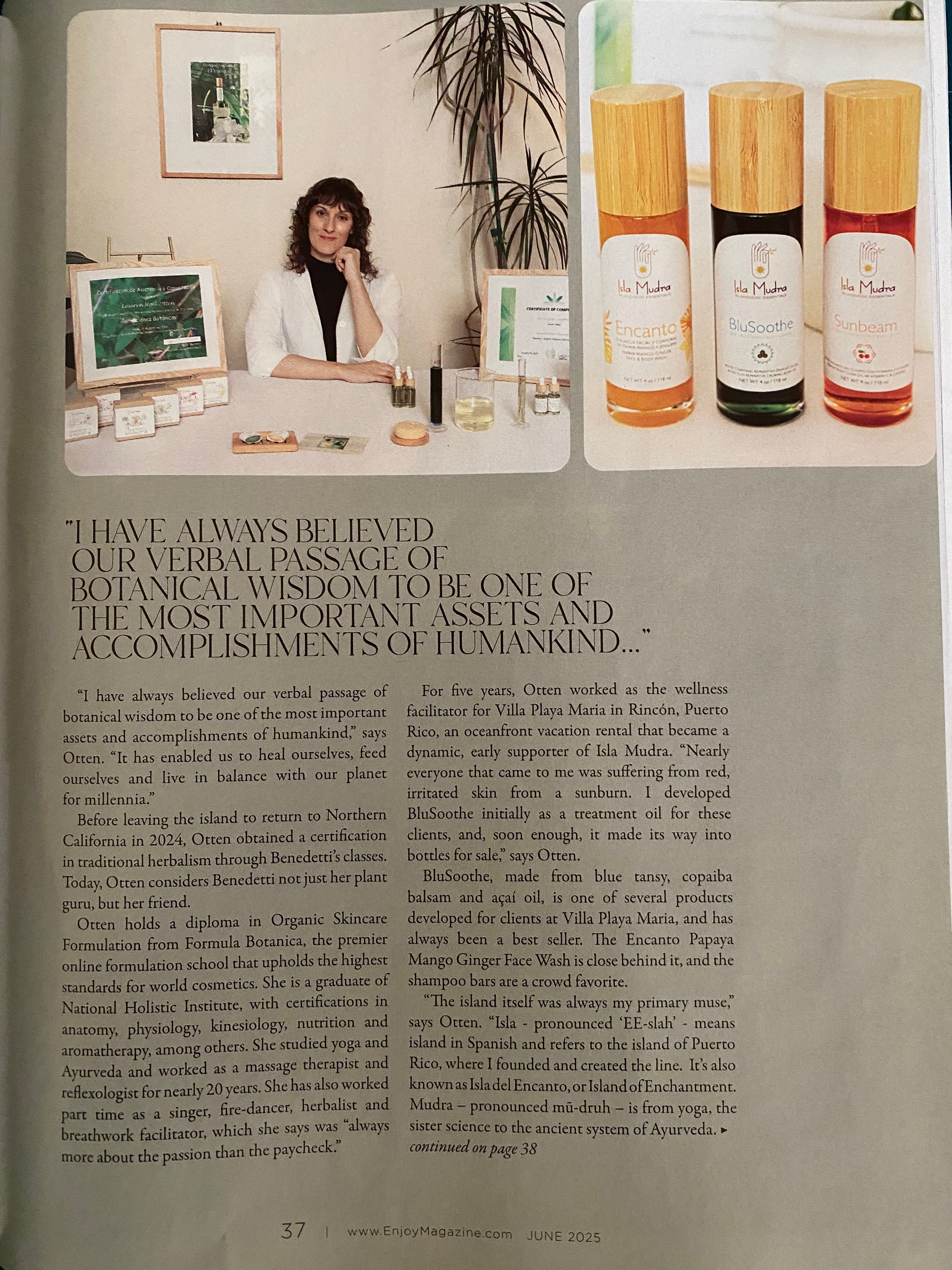 Our Feature in Enjoy Magazine ~ Northern California – Isla Mudra